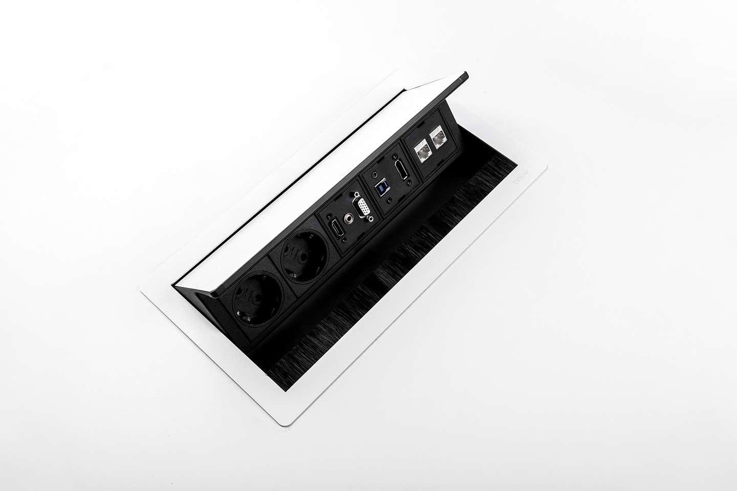 EVOline® FlipTop Push - Die konfigurierbare Anschlussleiste, die sich unter einer Abdeckung ...