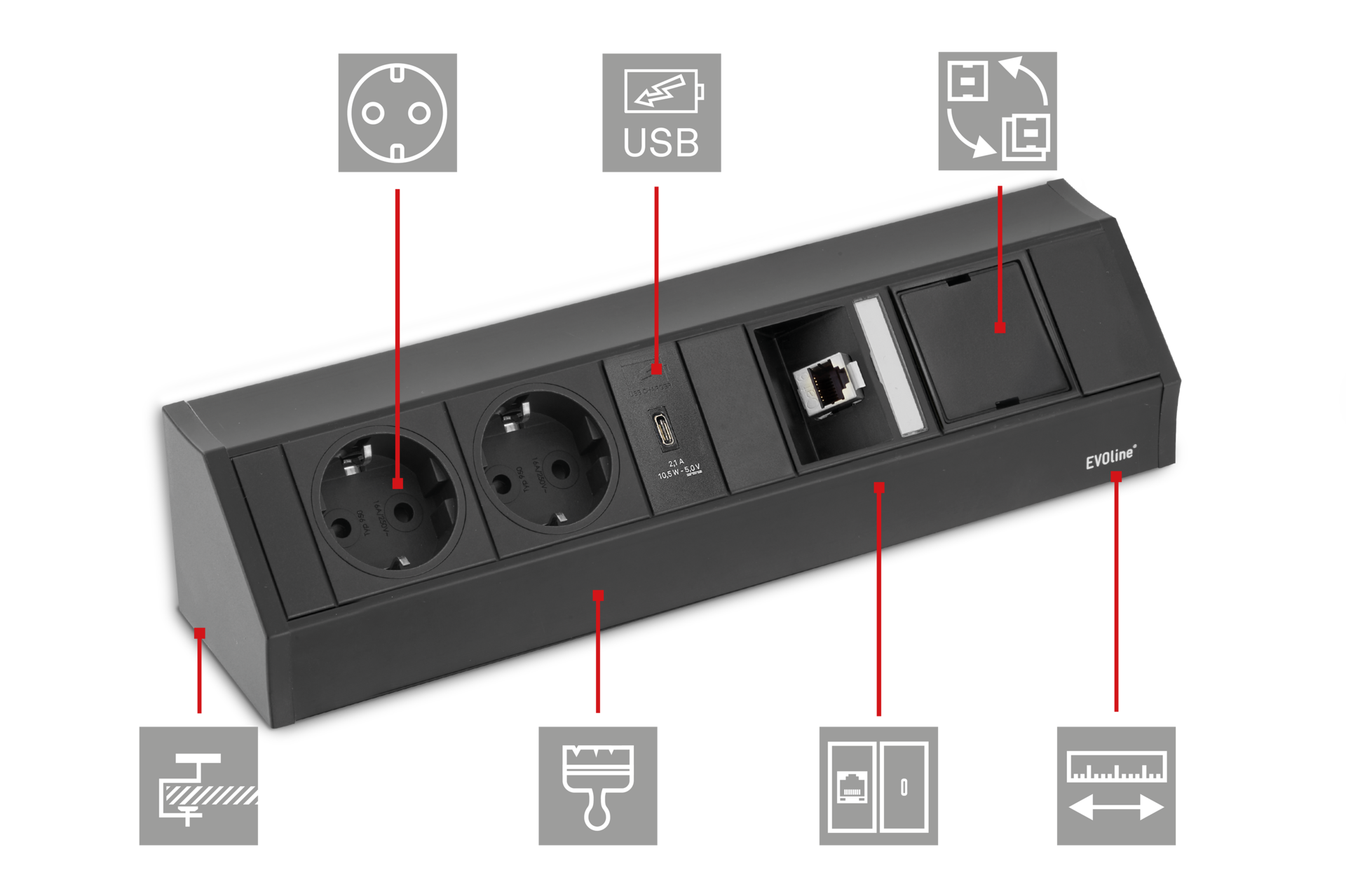 EVOline® V-Dock - The power strip for 90-degree angles