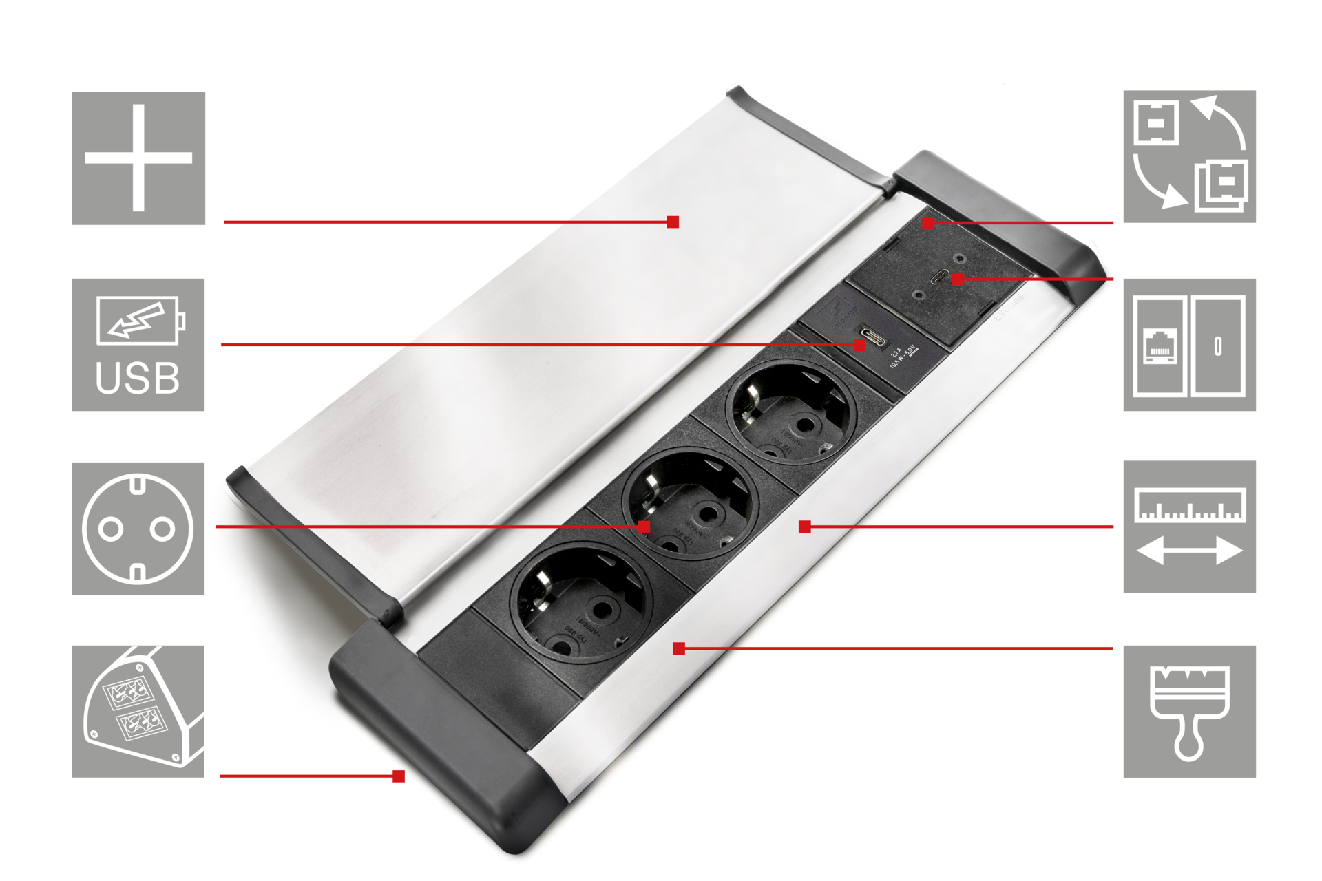 EVOline® FrameDock - Modular socket strip for furniture installation